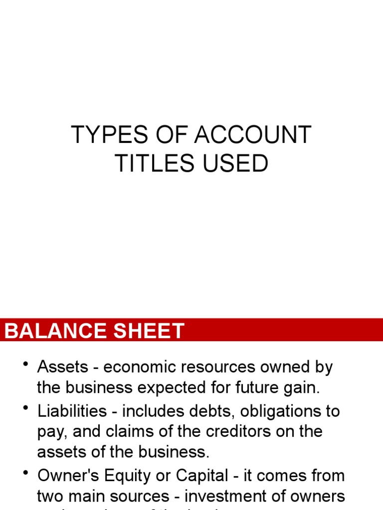 Types of Account Titles Used | PDF | Debits And Credits | Expense