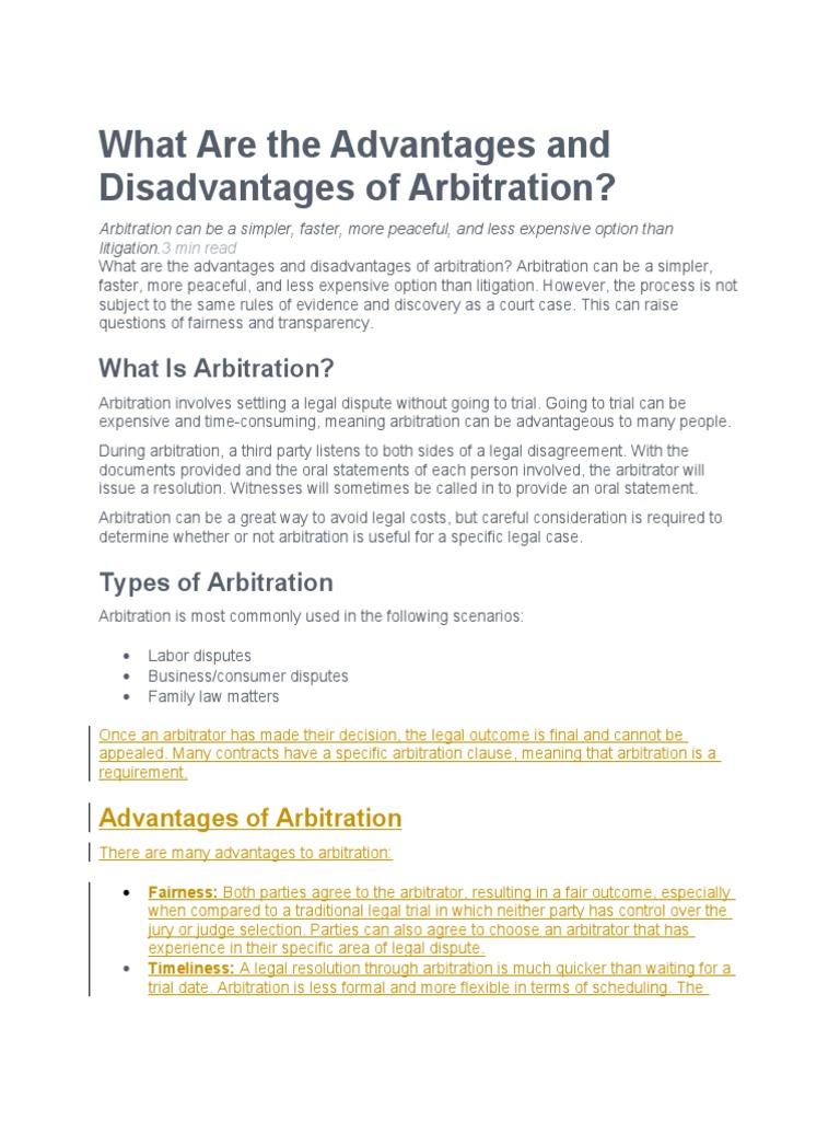 Arbitration: Pros and Cons Explained | PDF | Mediation | Alternative ...