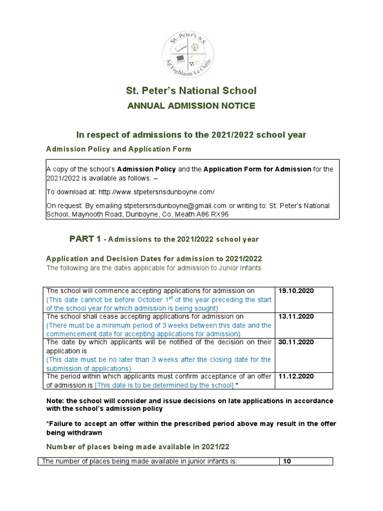 Annual Admissions Notice | PDF