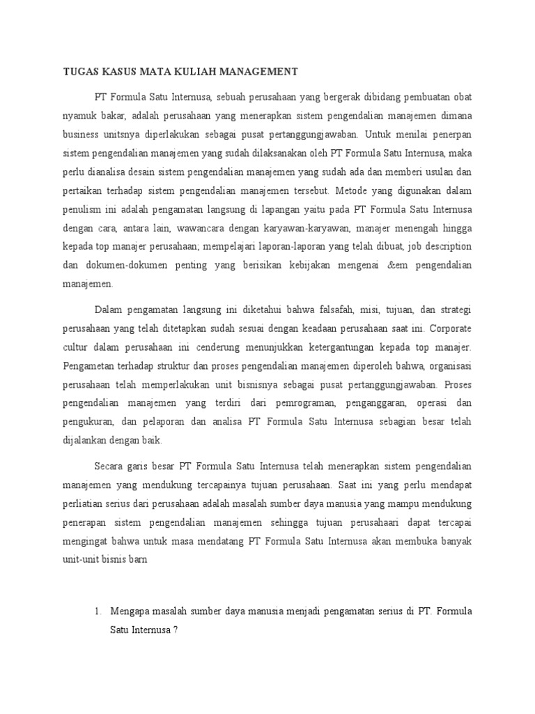 Tugas Kasus Mata Kuliah Management | PDF