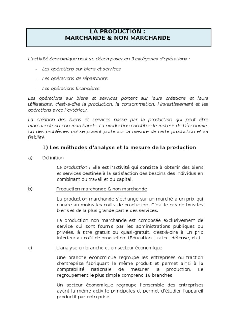 Econimie - Production Marchande & Non Marchande | PDF | Produit ...