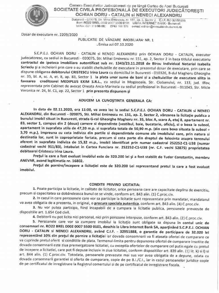 Publicatie Licitatie Executare Silita | PDF
