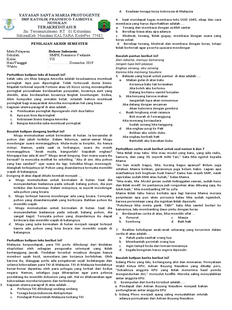 Soal Bindo 7 Gasal | PDF