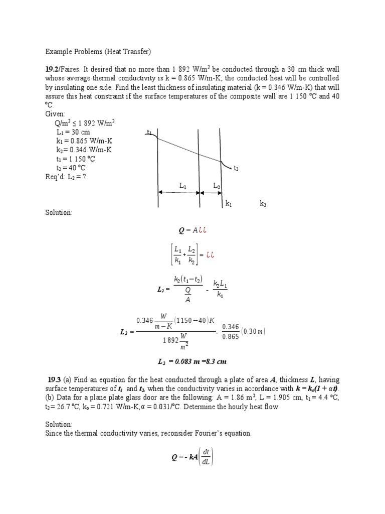 Example Problems Conduction | PDF | Thermal Conduction | Thermal ...
