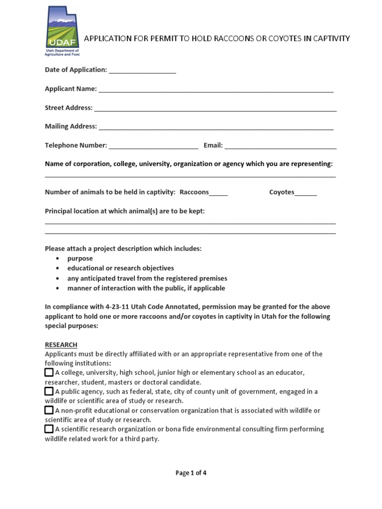 Permit Requirements and Application Form For Holding Raccoons and ...