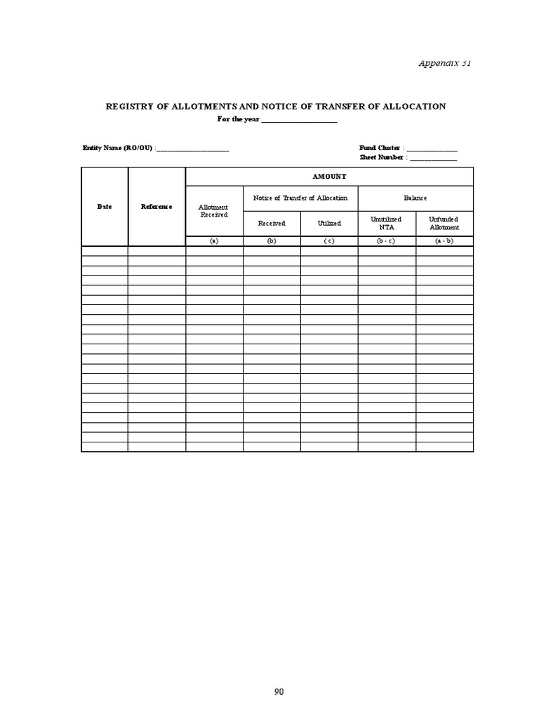 Appendix 31 - REGISTRY OF ALLOTMENTS AND NOTICE OF TRANSFER OF ...