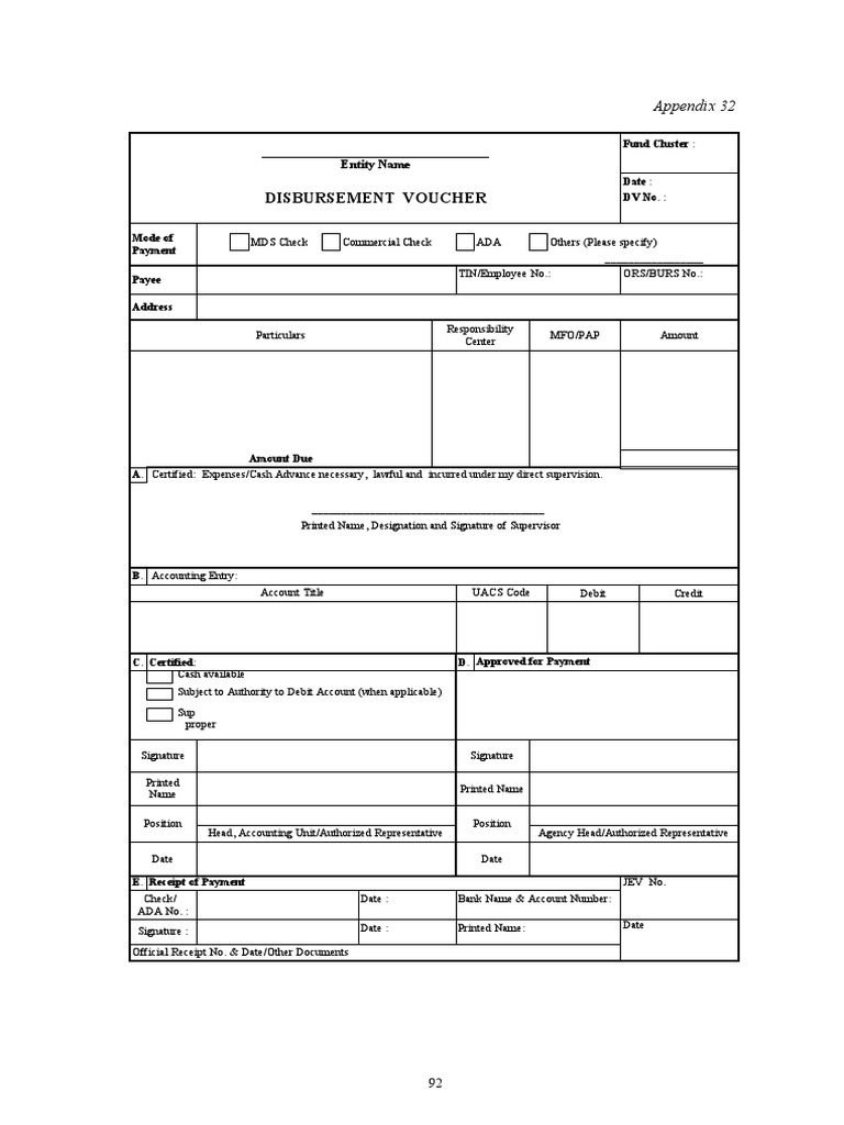 Disbursement Voucher Template Guide | PDF | Payments | Cheque