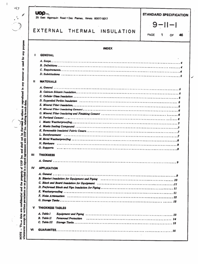 UOP Standards For Insulation - Old PDF | PDF