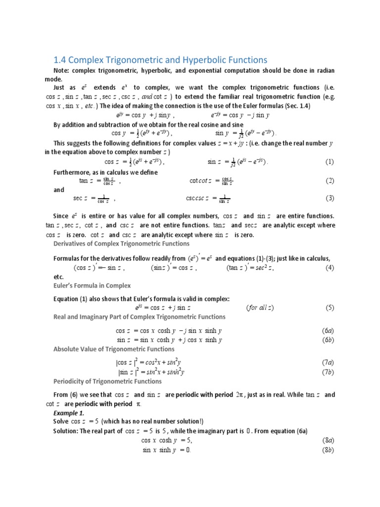 1.5 Complex Trigonometric Function PDF | PDF | Trigonometric Functions ...