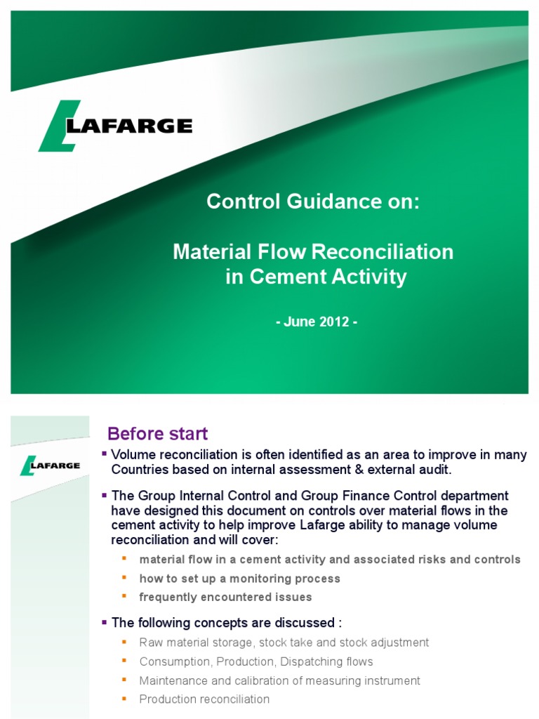 Material Flow Reconciliation in A Cement Activity - June 2012 | PDF ...