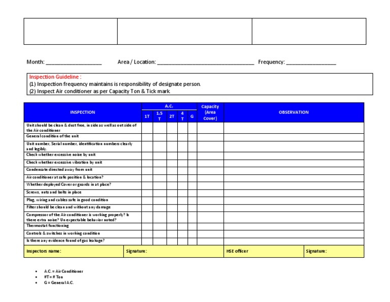Airconditioner Inspection Checklist | PDF