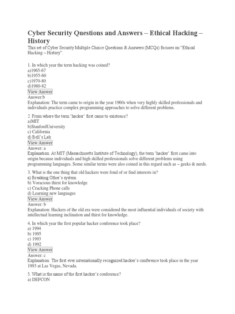 Cyber Security Questions and Answers PDF | PDF | Security Hacker ...