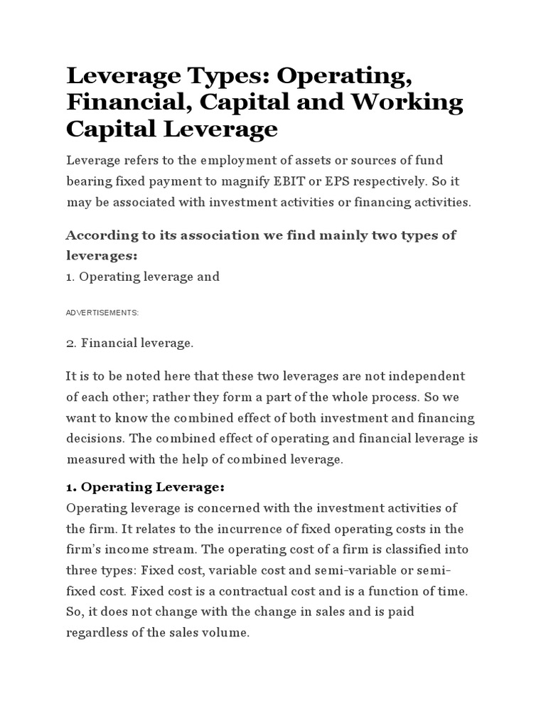 Leverage Types: Operating, Financial, Capital and Working Capital ...