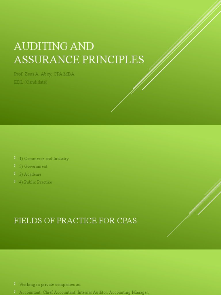 Auditing and Assurance Principles: Prof. Zeus A. Aboy, CPA MBA EDL ...