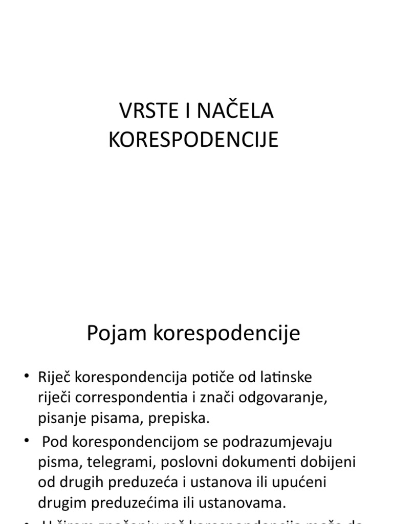 VRSTE I NAČELA KORESPODENCIJE poslov komunik | PDF