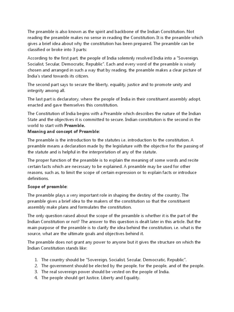 Meaning and Concept of Preamble | PDF | Government Information | Government