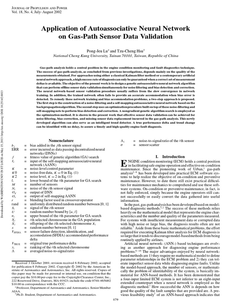 Application of Autoassociative Neural Network On Gas-Path Sensor Data Validation | PDF ...