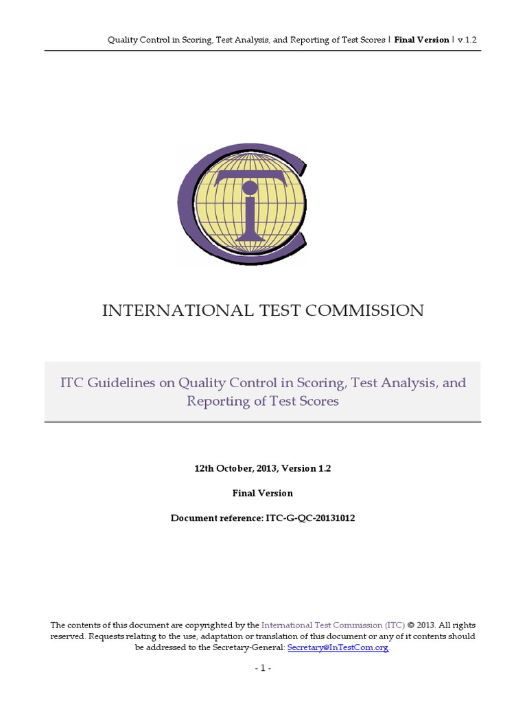 International Test Commission: ITC Guidelines On Quality Control in ...