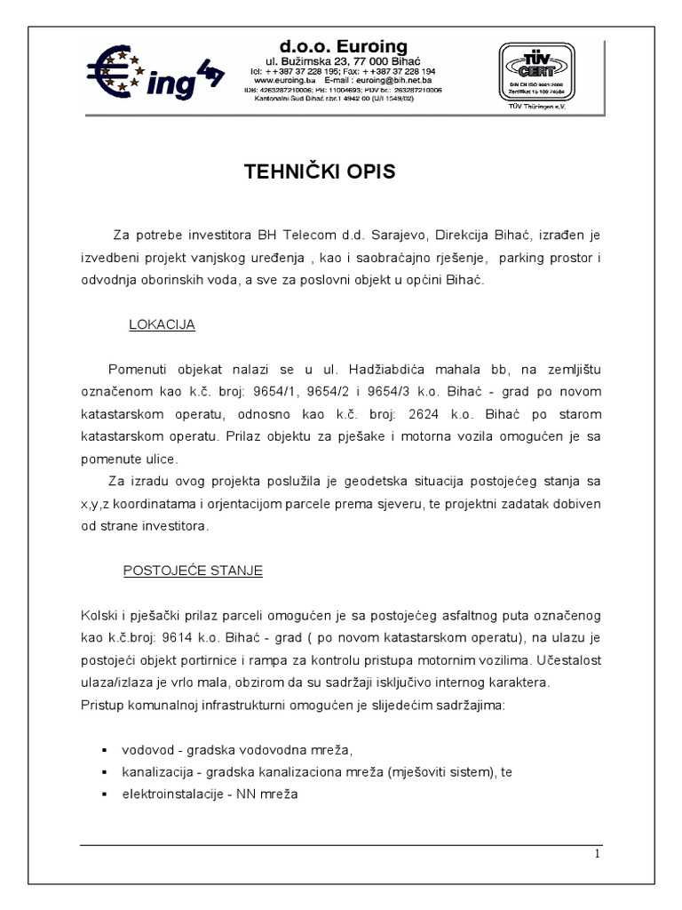 4) Tehnicki Opis - BHT | PDF