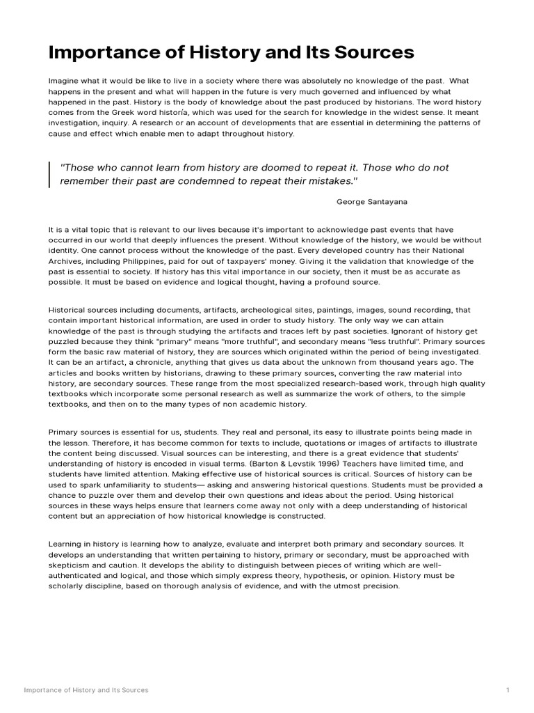 Importance of History and Its Sources | PDF | Primary Sources ...