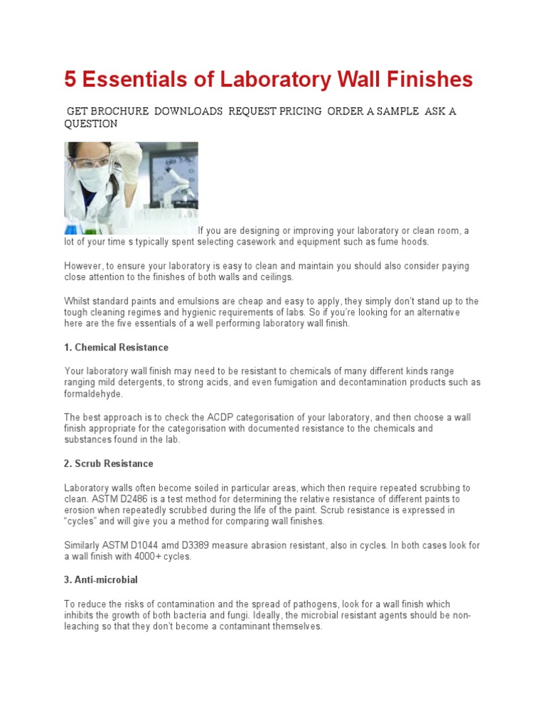 Lab Wall Finishes: Top 5 Essentials | PDF | Laboratories | Antimicrobial