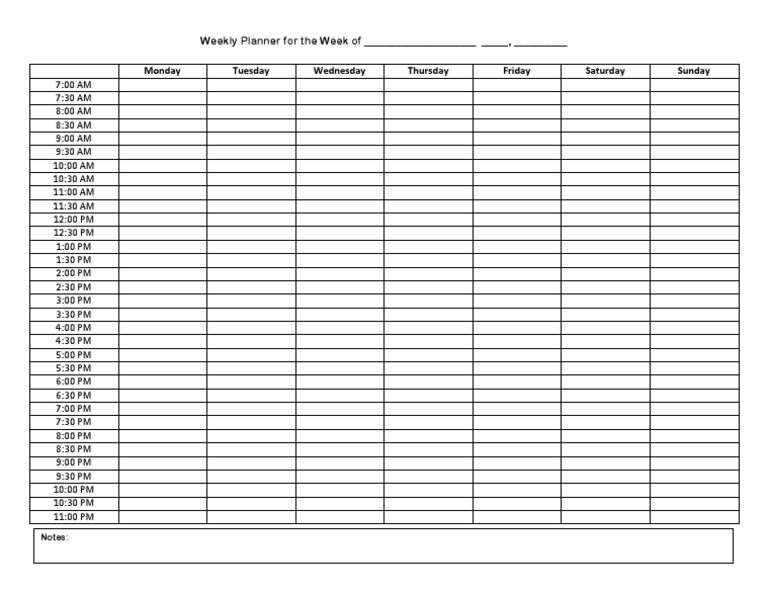 Weekly Planner Blank Template | PDF