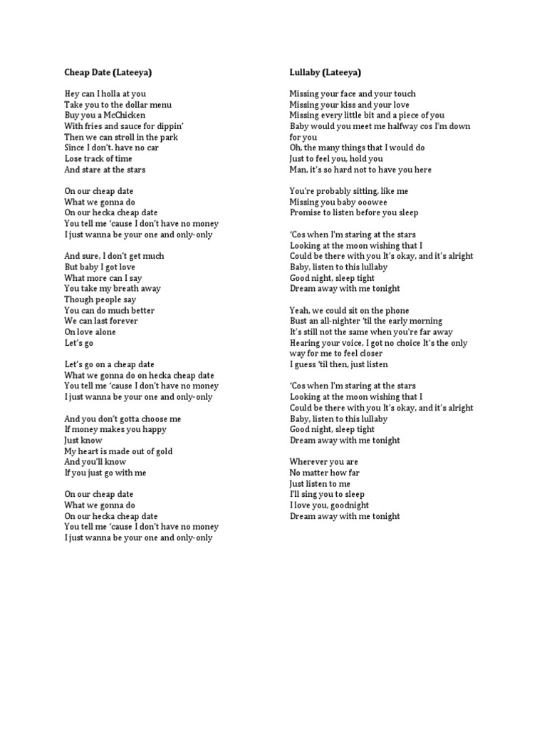 Cheap Date (Lateeya) Lullaby (Lateeya) | PDF