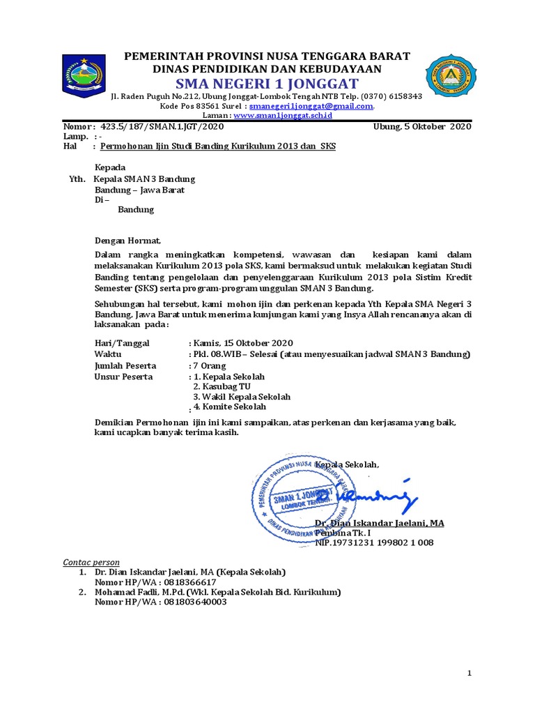 Surat Permohonan Studi Banding PDF | PDF