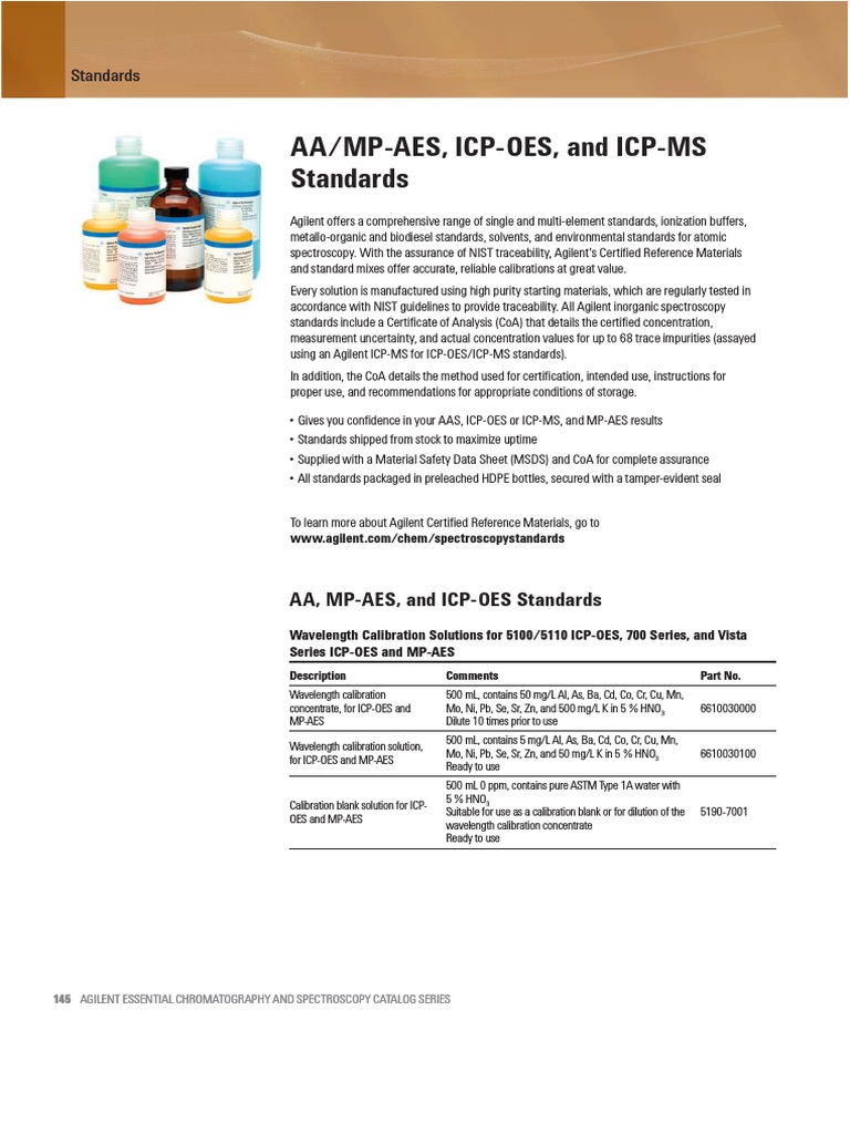 Agilent AA Single and Multi-Element Standards | PDF | Calibration | Assay