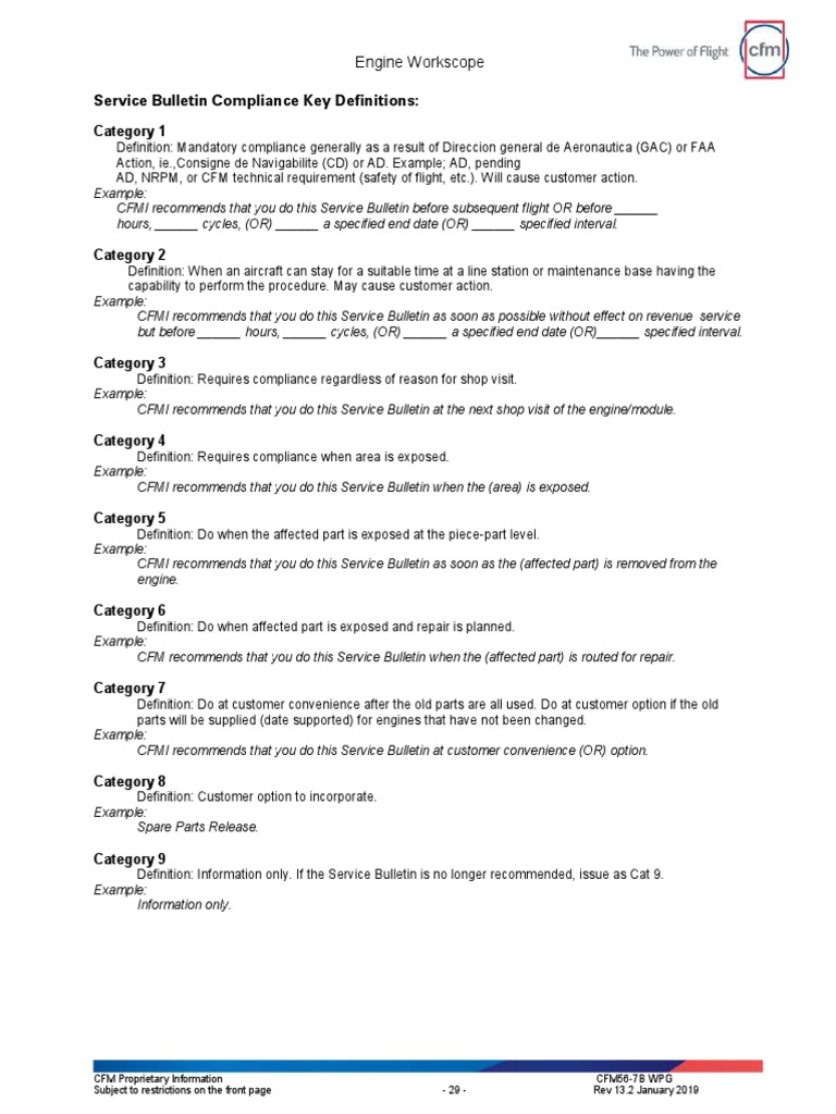 Engine Workscope Service Bulletin Compliance Key Definitions | PDF ...