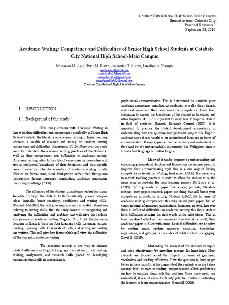Academic Writing: Competence and Difficulties of Senior High School ...