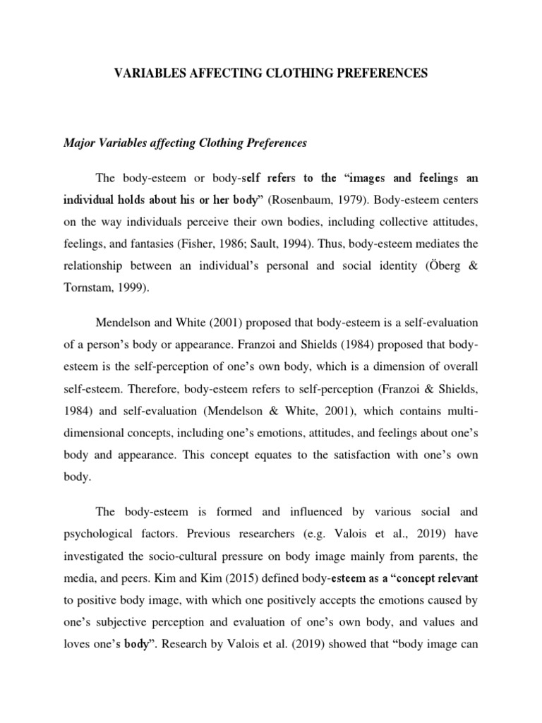 Variables Affecting Clothing Preferences | PDF | Self Concept | Self Esteem