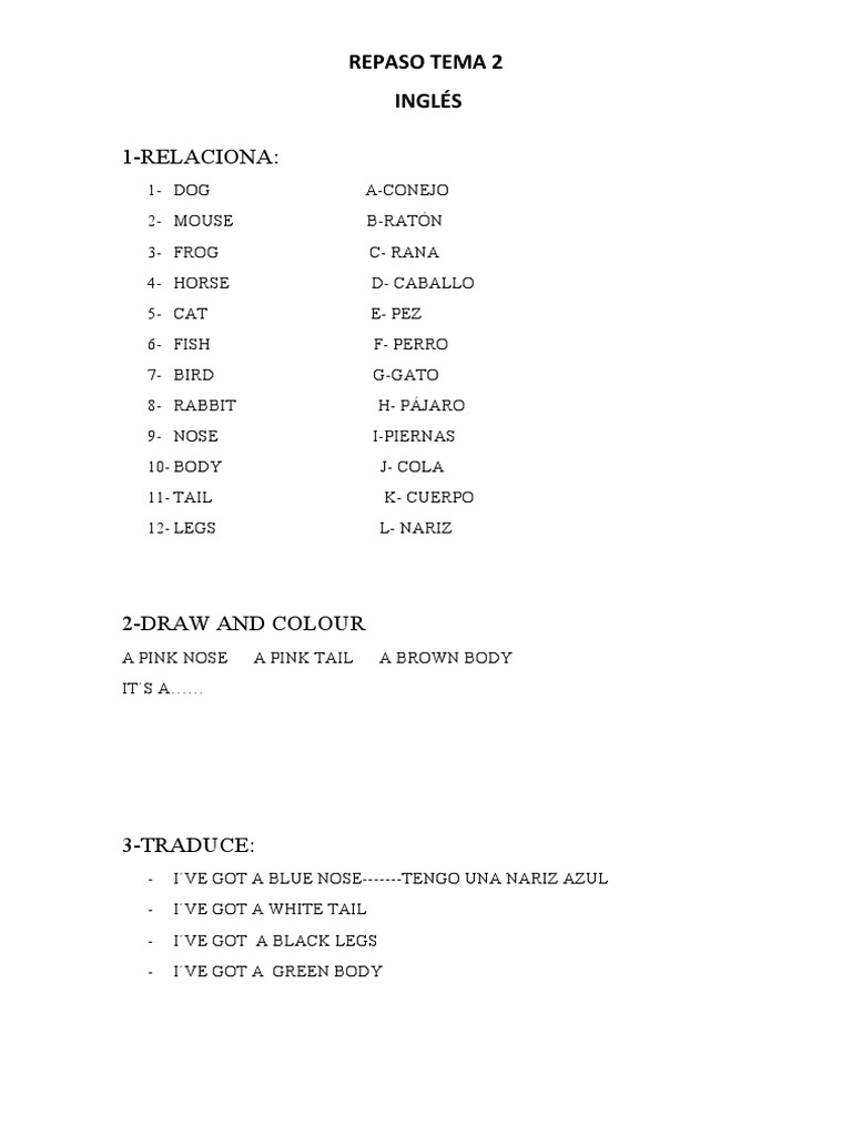 Repaso de vocabulario en inglés | PDF | Cocina, comidas y vino | Artes ...