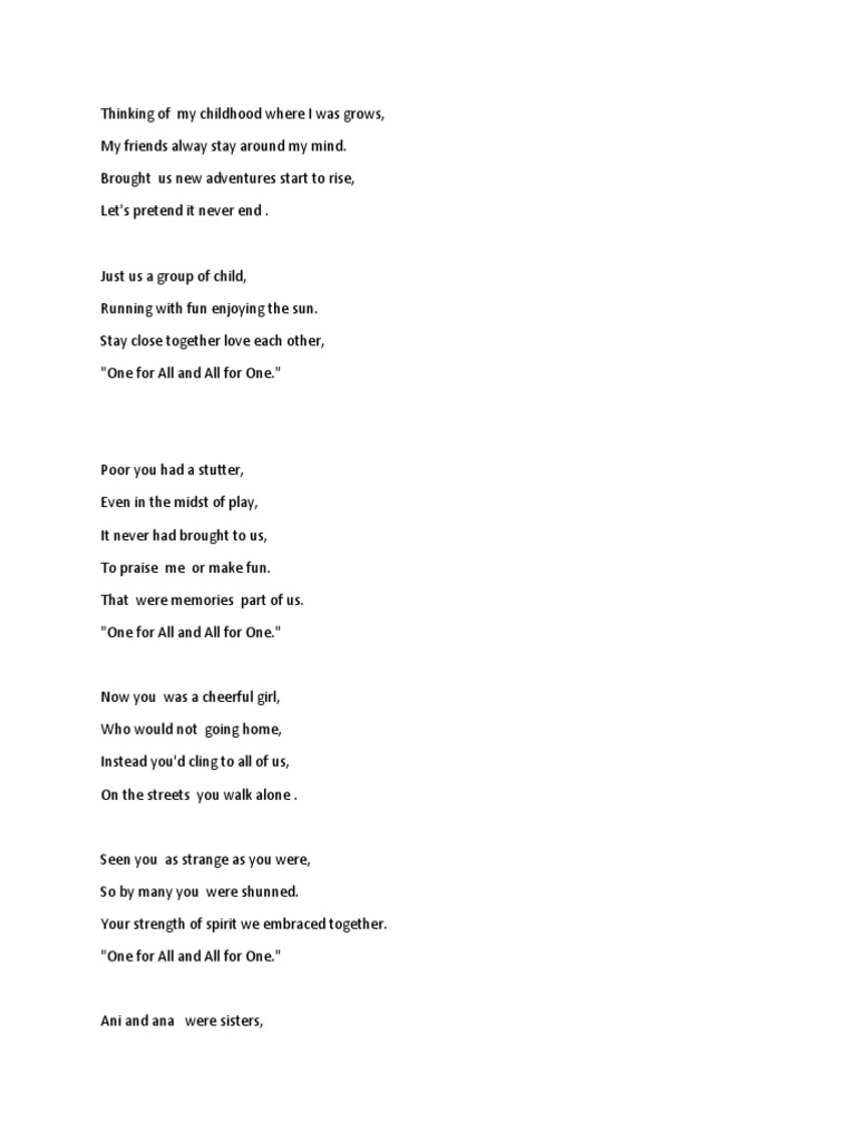 Poem One For All, and All For One | PDF