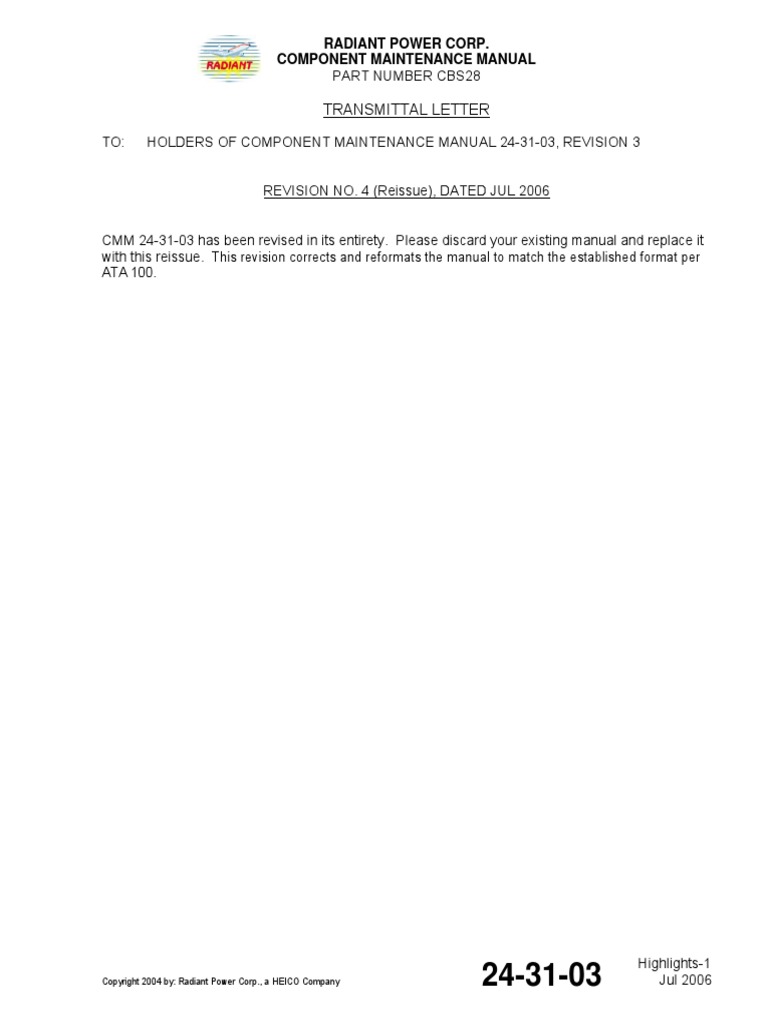 Transmittal Letter: This Revision Corrects and Reformats The Manual To ...