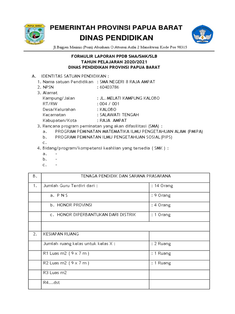 Formulir PPDB Sman 8 Raja Ampat PDF | PDF