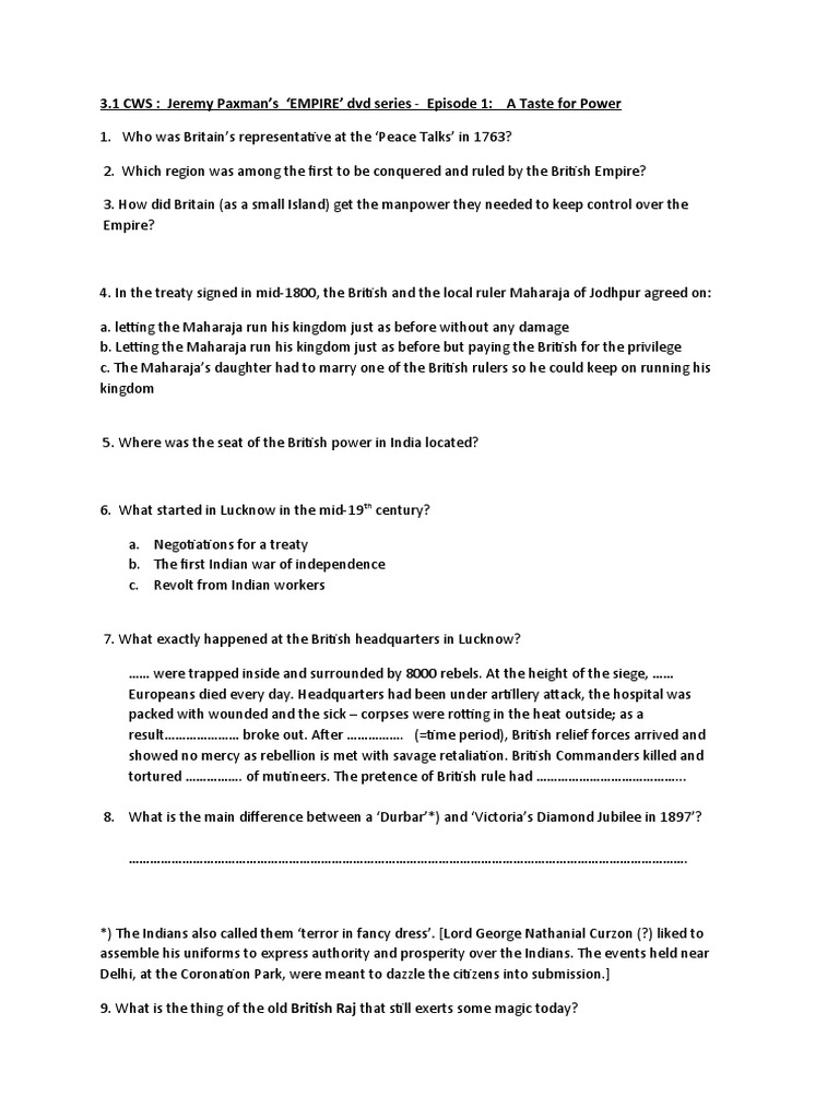 3.1 CWS Empire Paxman Part 1 Taste For Power STV | PDF | British Empire ...