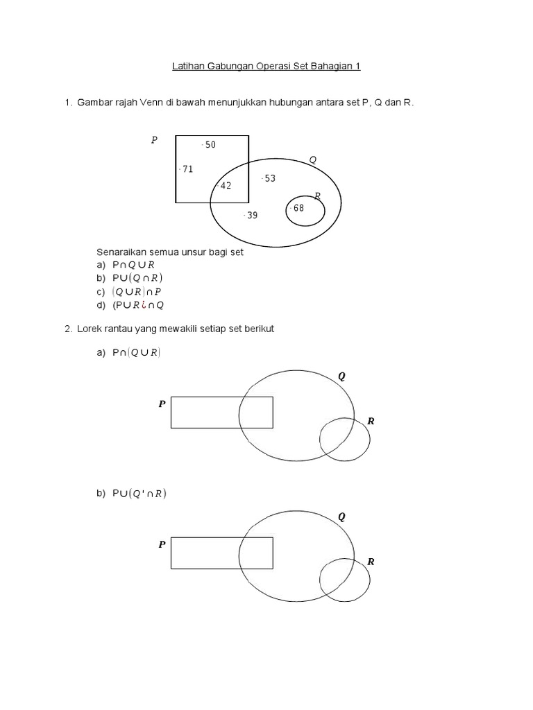 Latihan Gabungan Operasi Set Bahagian 1 | PDF