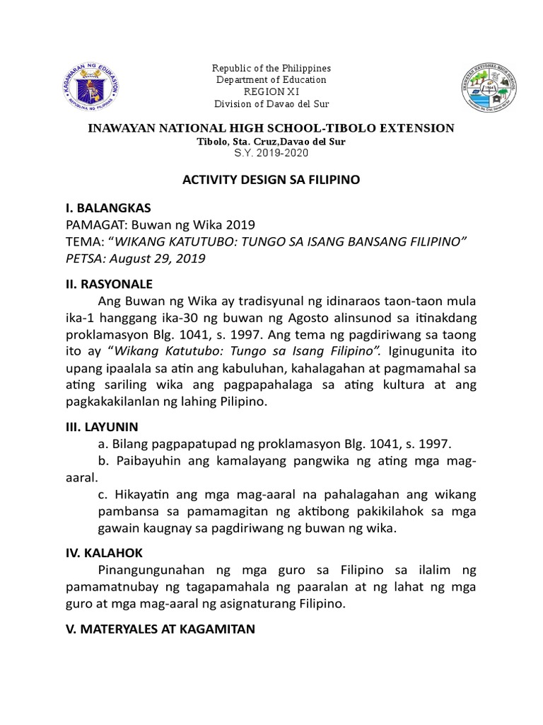 Activity Design Filipino | PDF