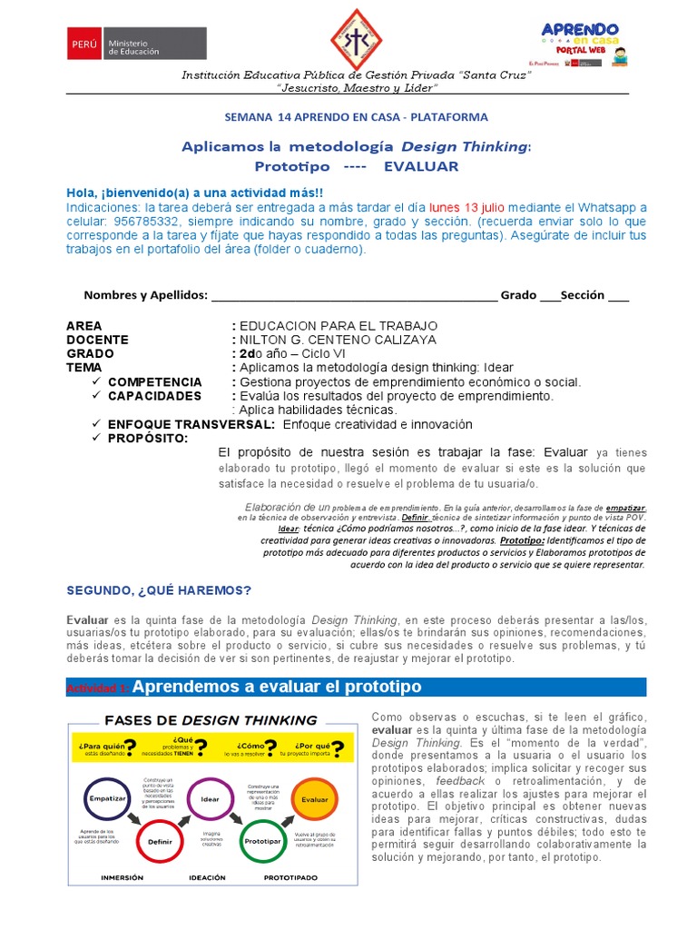 Segundo Año Aplicamos La Metodologia de DESIGN THINKING - EVALUAR O ...