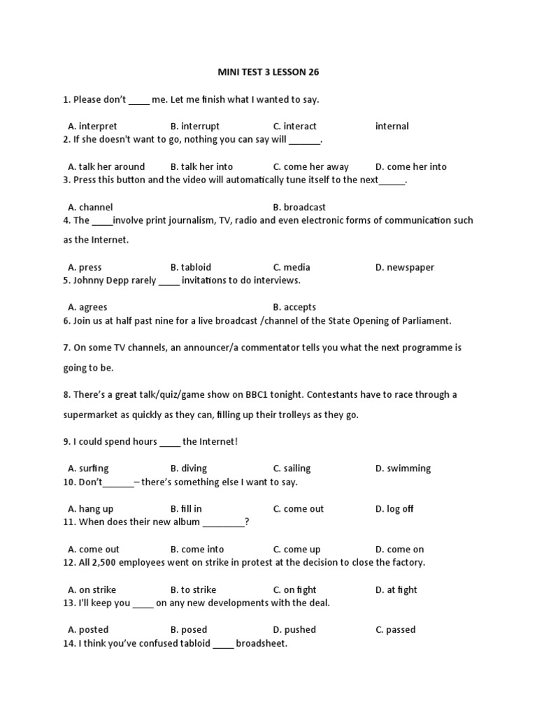 Mini Test 3 Lesson 26 | PDF | Mass Media | Public Opinion