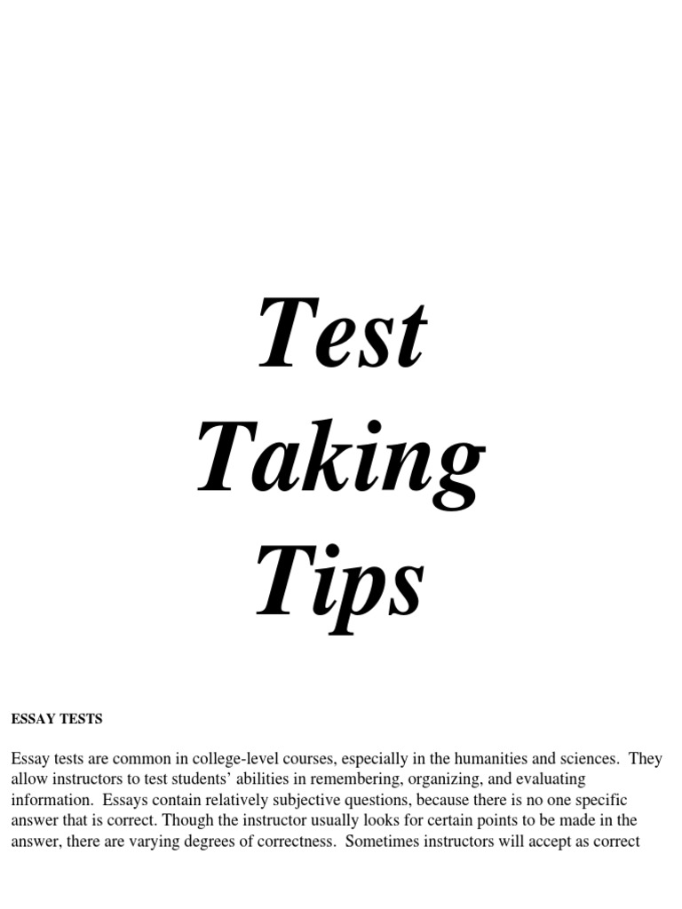 Test Taking Tips: Essay Tests | PDF | Question | Test (Assessment)
