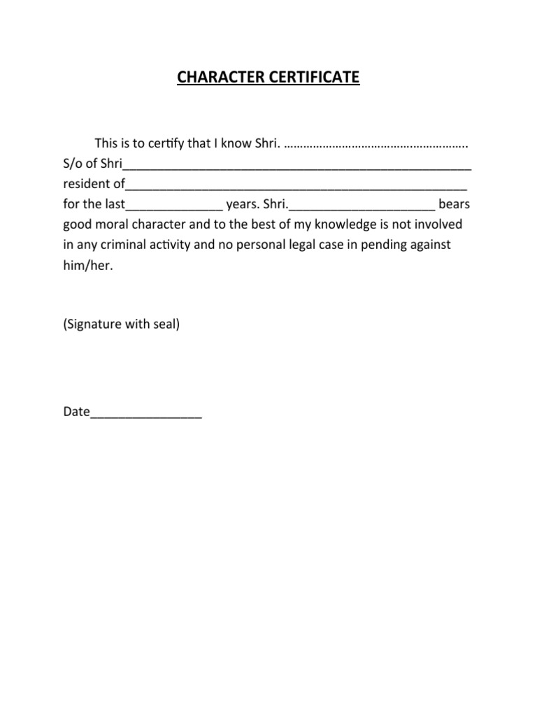 Character Certificate | PDF