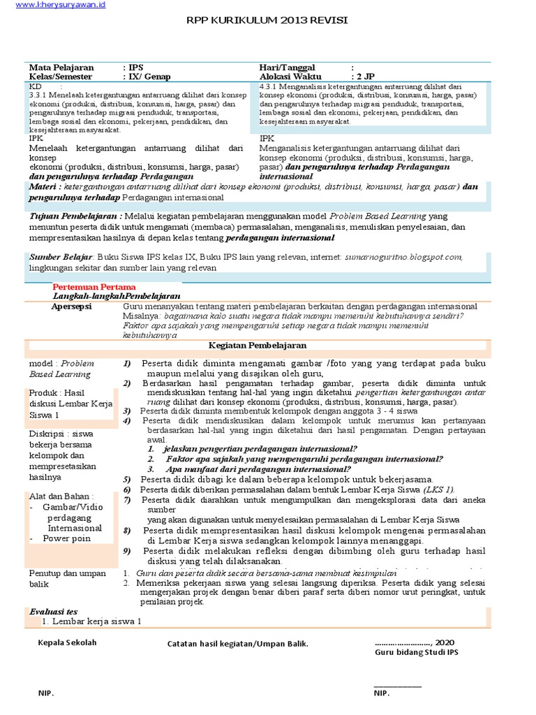 RPP Ips Kelas 9 Bab 3 - WWW - Kherysuryawan.id | PDF
