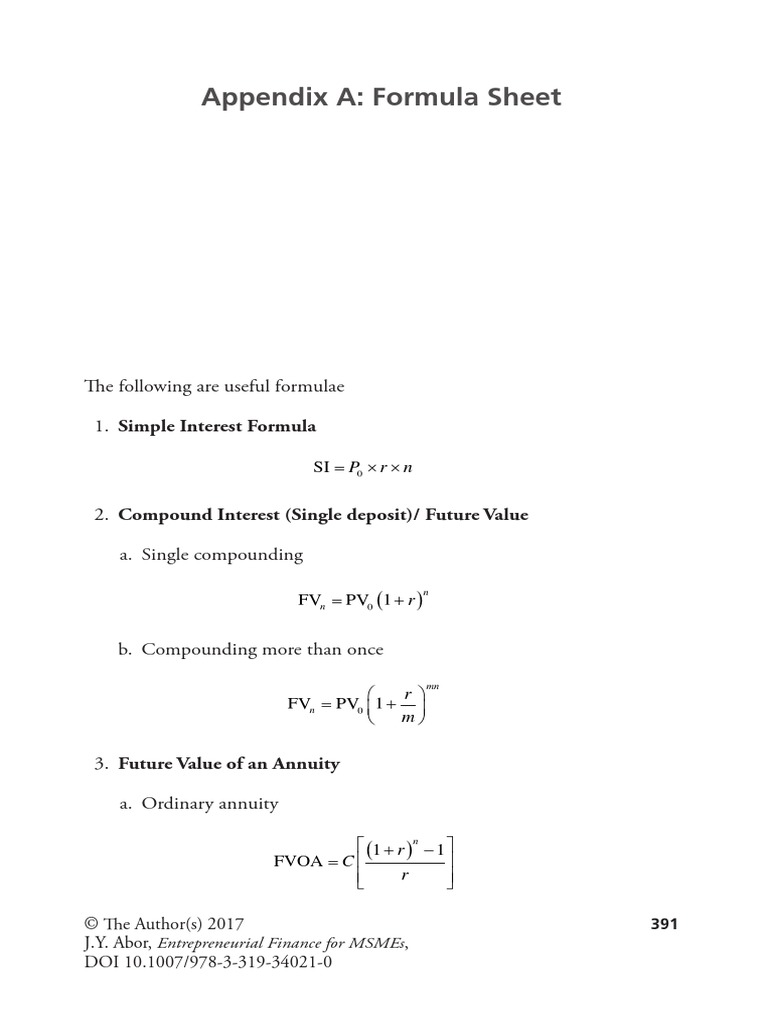 Appendix A: Formula Sheet: The Following Are Useful Formulae 1. Simple Interest Formula ...