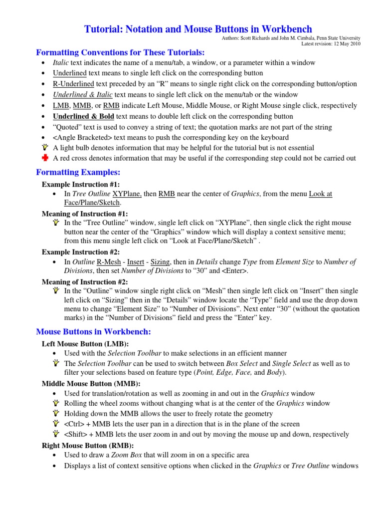 Workbench Tutorial Notation and Mouse Buttons PDF | PDF | Button (Computing) | System Software