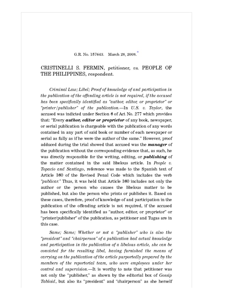 Fermin v. People | PDF | Precedent | Defamation
