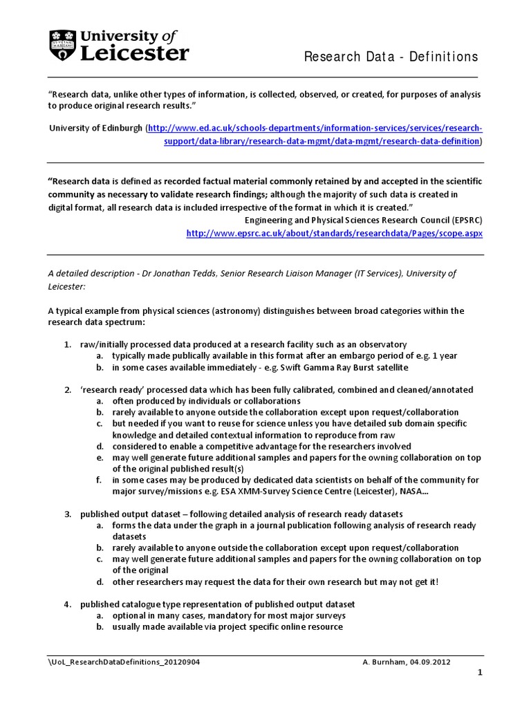 Research Data Definitions and Types | PDF | Data | Metadata