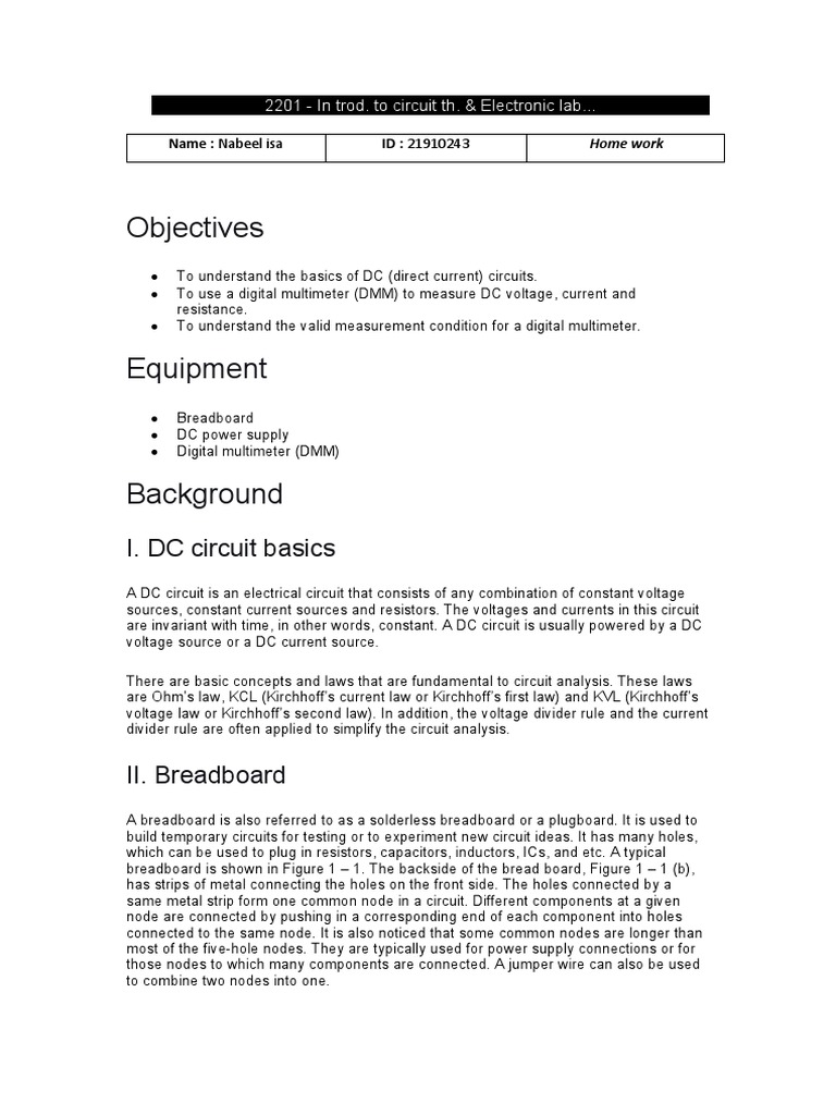 Objectives: I. DC Circuit Basics | PDF | Electrical Network | Power Supply