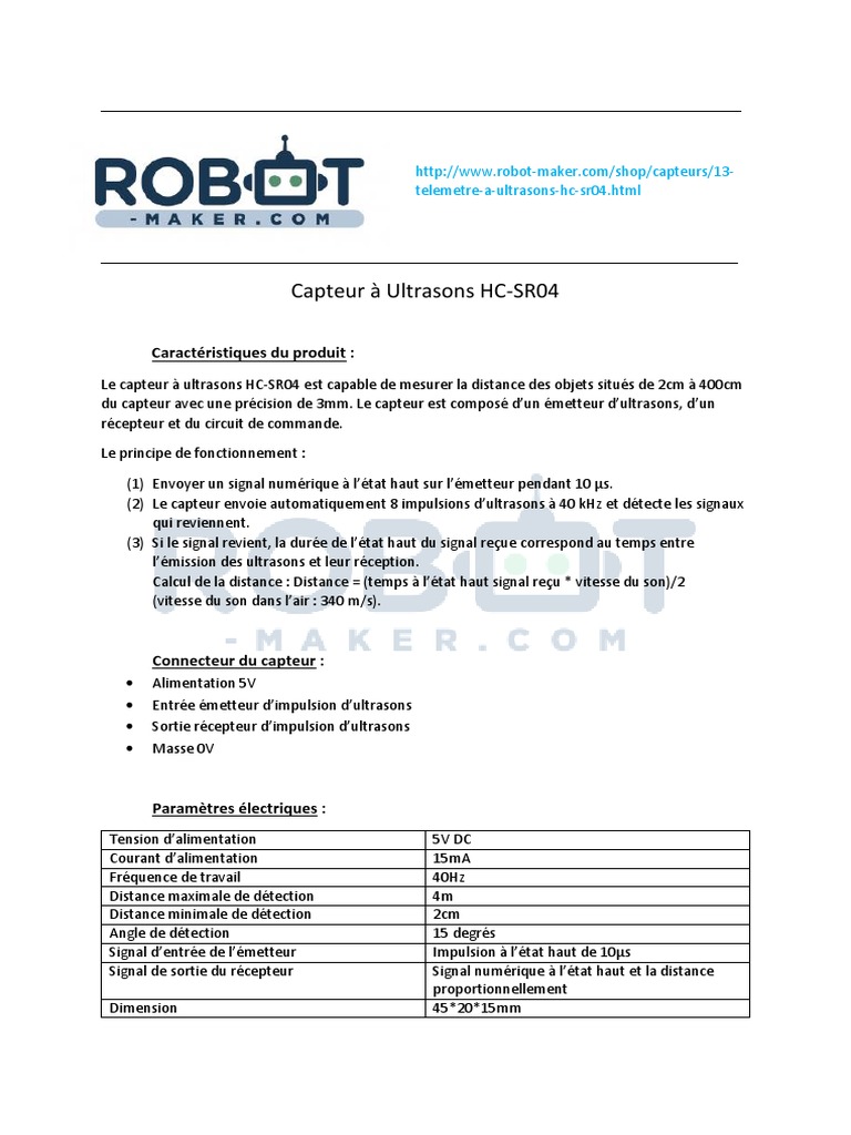 Datasheet Capteur Ultrasons HC sr04 PDF | PDF | Ultrason | Capteur